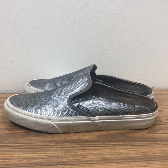 Vans | Shoes | Rare Iconic Vans Embossed Leather Gray Metallic Slip On ...